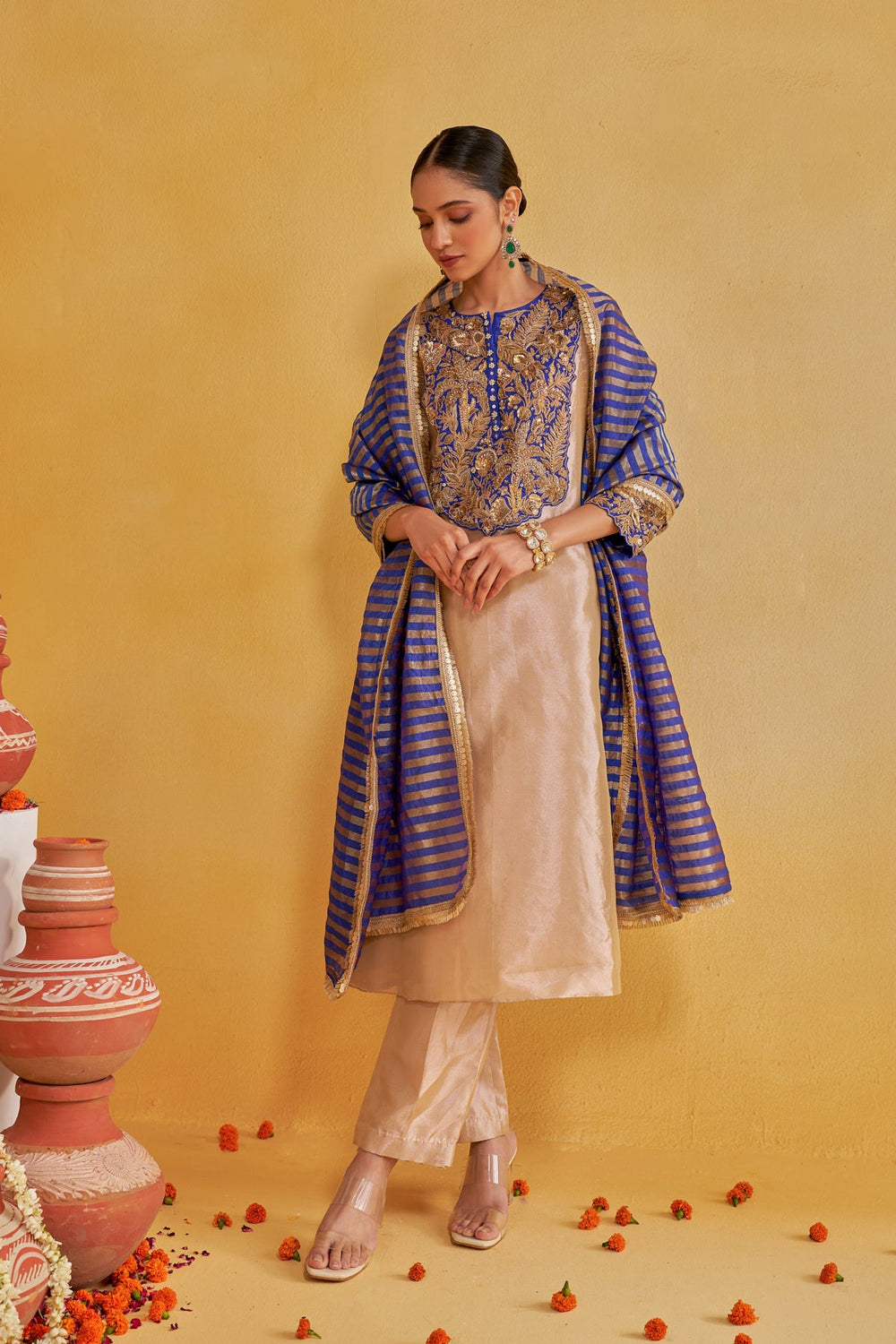 Shop Sunheri Blue Kurta Set Online | Nidhika Shekhar