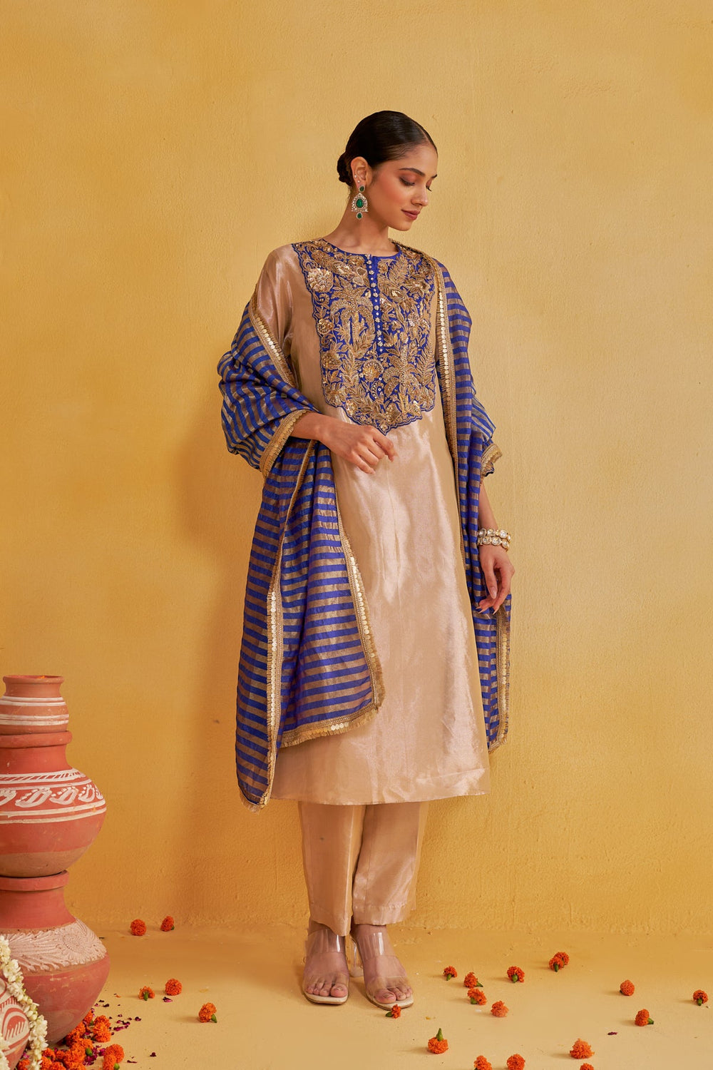 Shop Sunheri Blue Kurta Set Online | Nidhika Shekhar